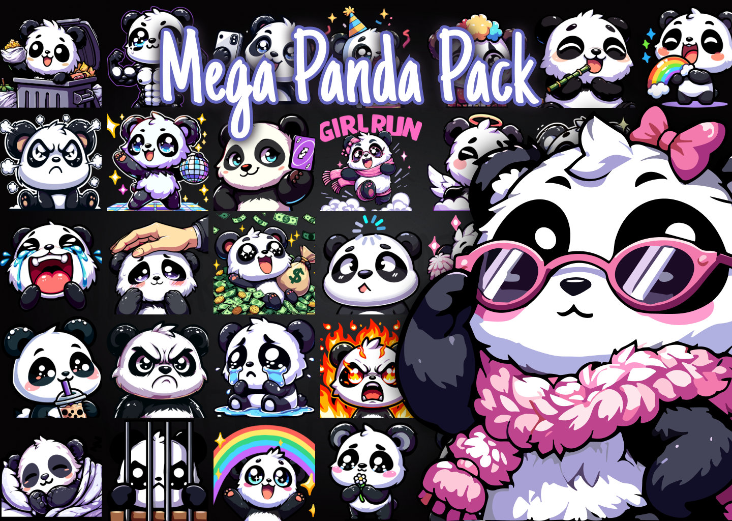 Mega Panda Pack X30 Emotes for Twitch and Discord, Panda Emotes, Cute ...