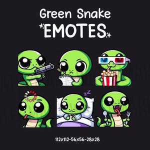 Cute Green Snake Pack X30 Emotes for Twitch and Discord, Green Snake ...