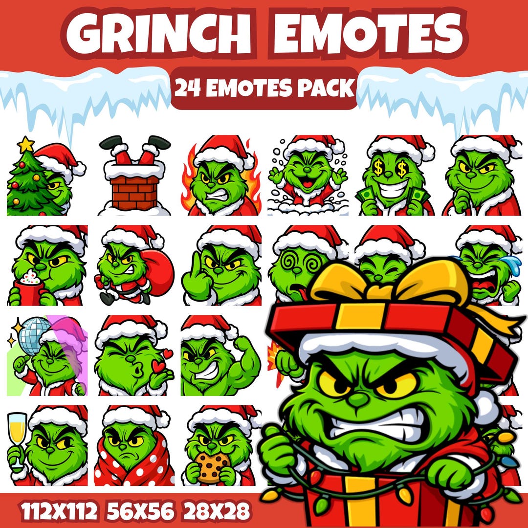 Grinch Twitch Emotes – 24 Funny & Mischievous Christmas Pack | Pngs for ...