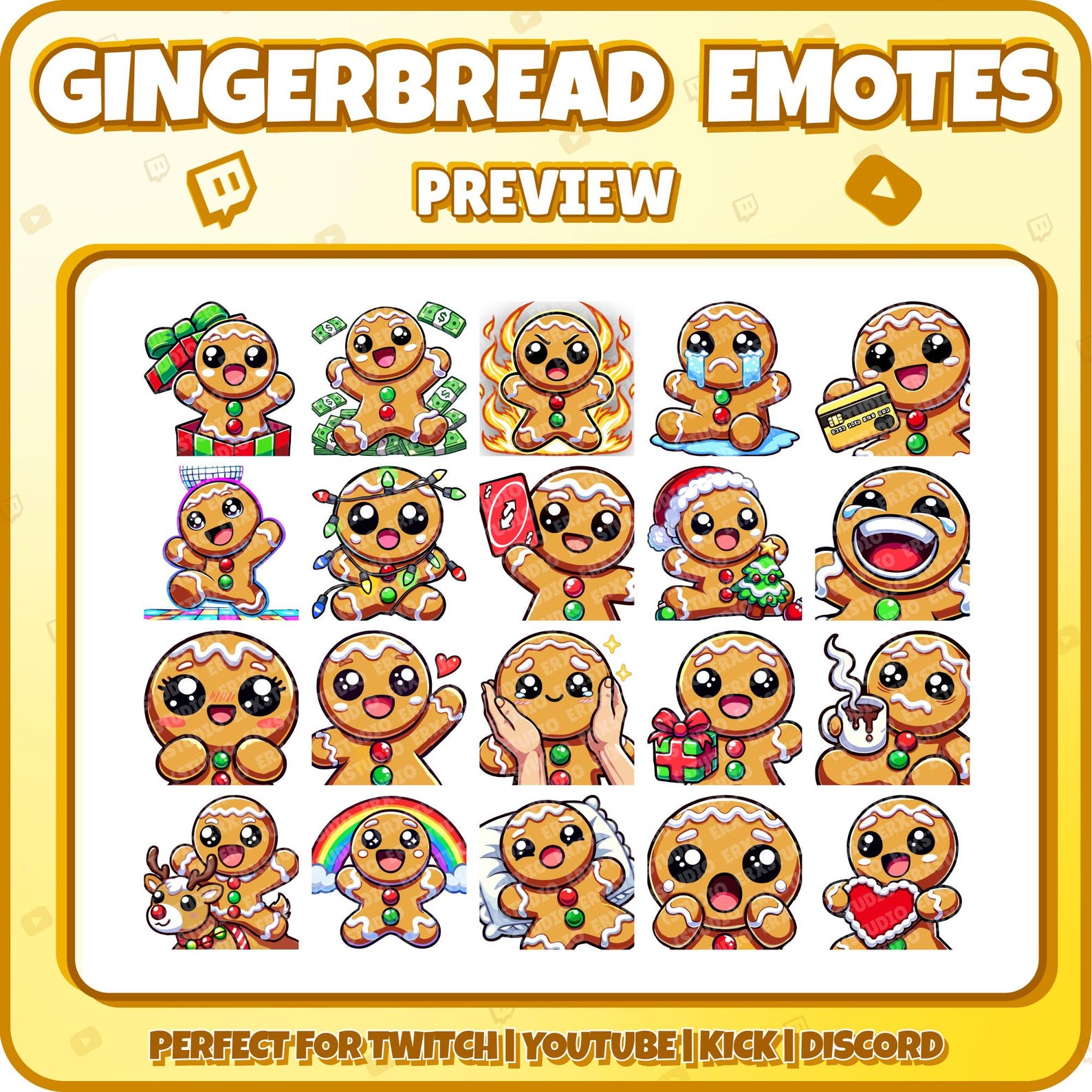 Gingerbread Twitch Emotes Pack – 20 Cute Christmas Emotes for Streamers ...