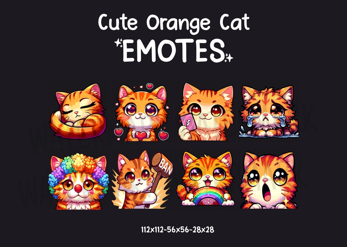 Orange Cat Pack X20 Emotes for Twitch and Discord, Cat Emotes, Cute Cat ...