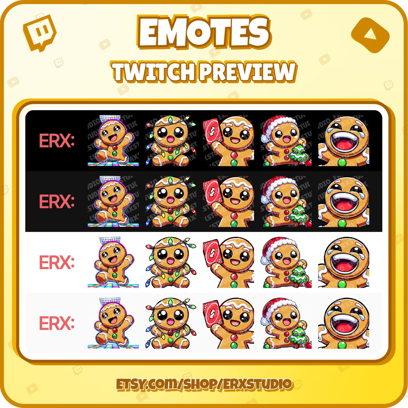 Gingerbread Twitch Emotes Pack – 20 Cute Christmas Emotes for Streamers ...