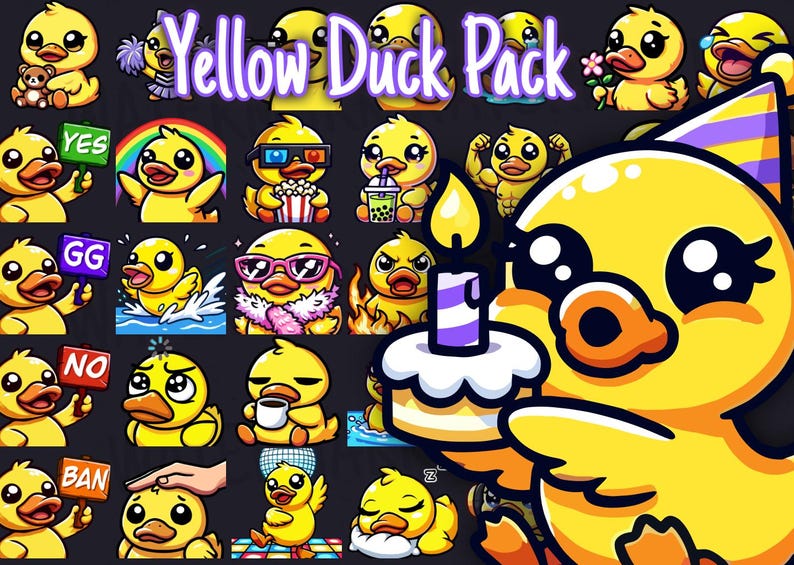 Yellow Duck Pack X30 Emotes for Twitch and Discord, Duck Emotes, Cute ...