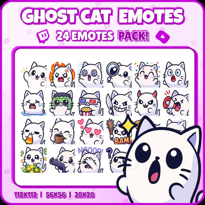 Ghost Cat Twitch Emotes – 24 Cute and Funny Ghost Cat Emotes for ...