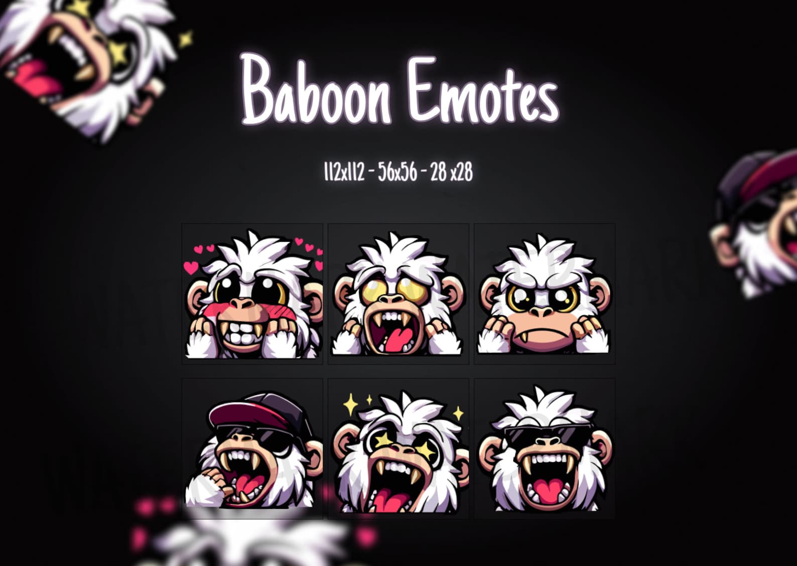 6xwhite Baboon Twitch Emotes / Discord Emotes /baboon Emotes / White ...