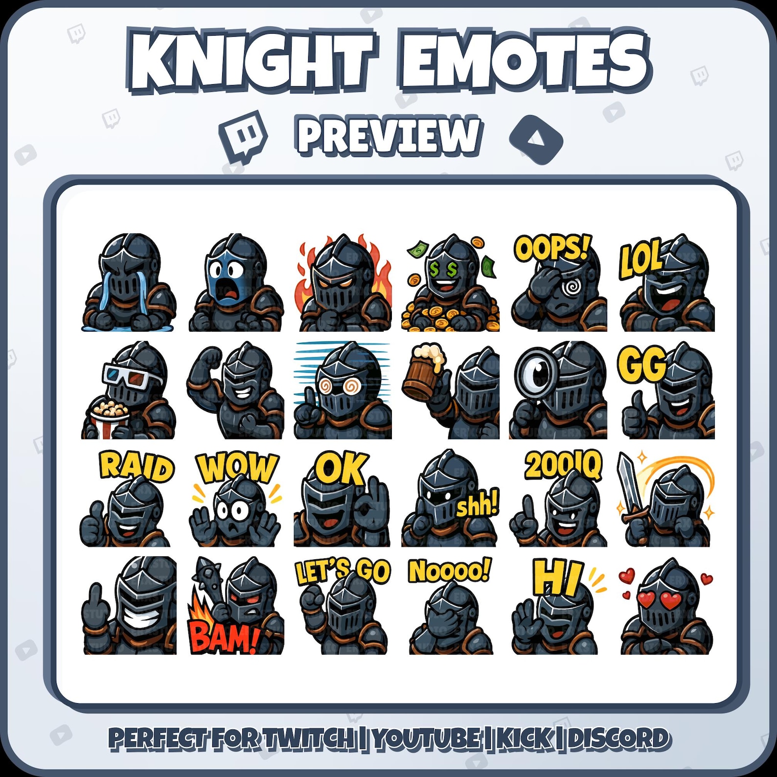 Knight Twitch Emotes – 24 Medieval Warrior Emotes for Streamers ...