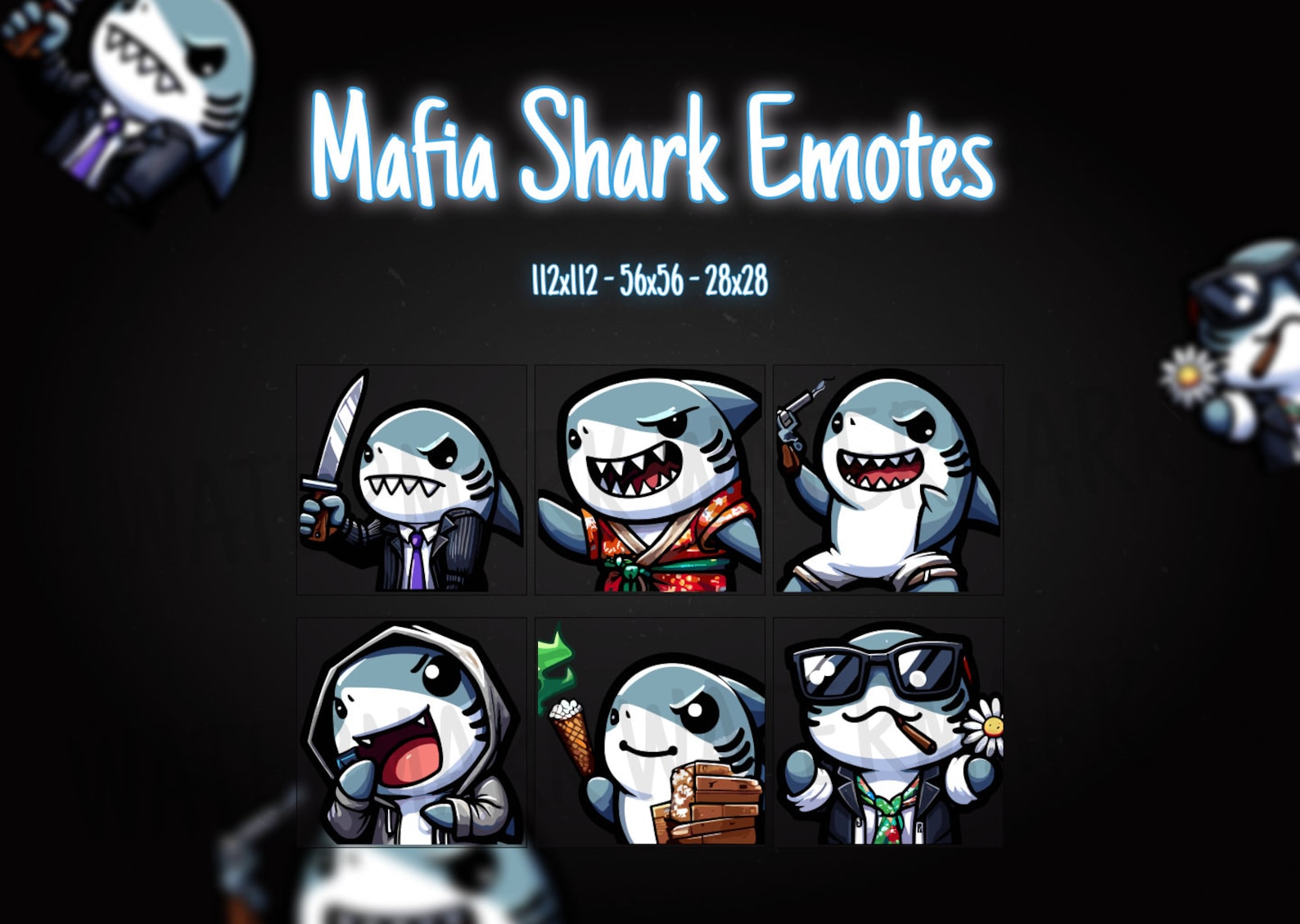 Mafia Shark Emote Pack for Twitch and Discord, Shark Emote, Cool Shark ...