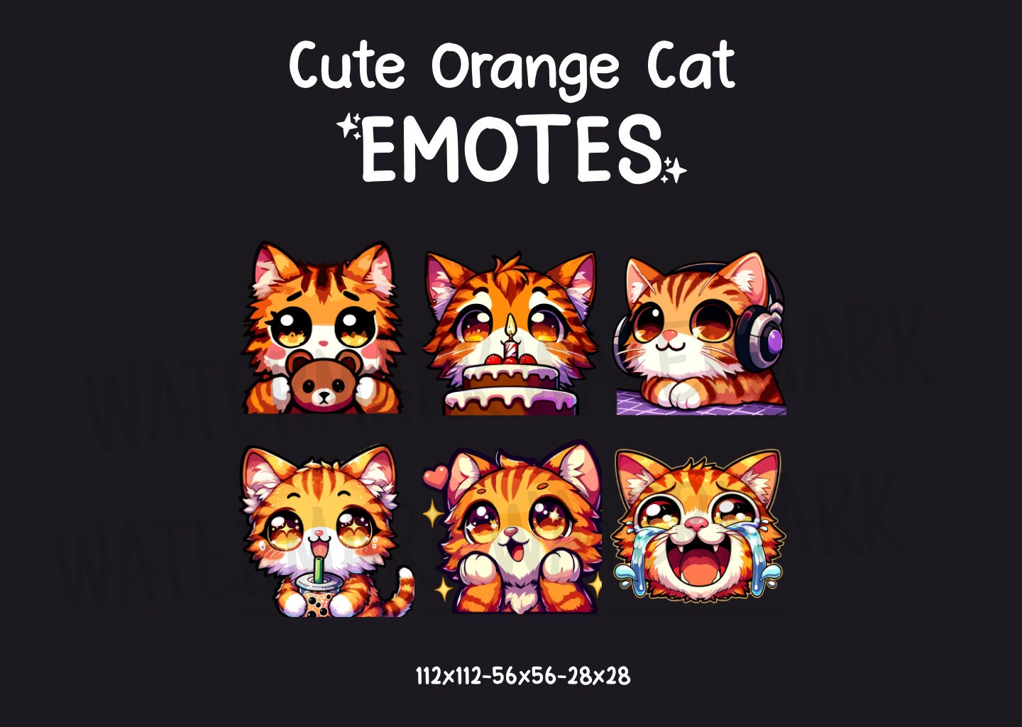 Orange Cat Pack X20 Emotes for Twitch and Discord, Cat Emotes, Cute Cat ...