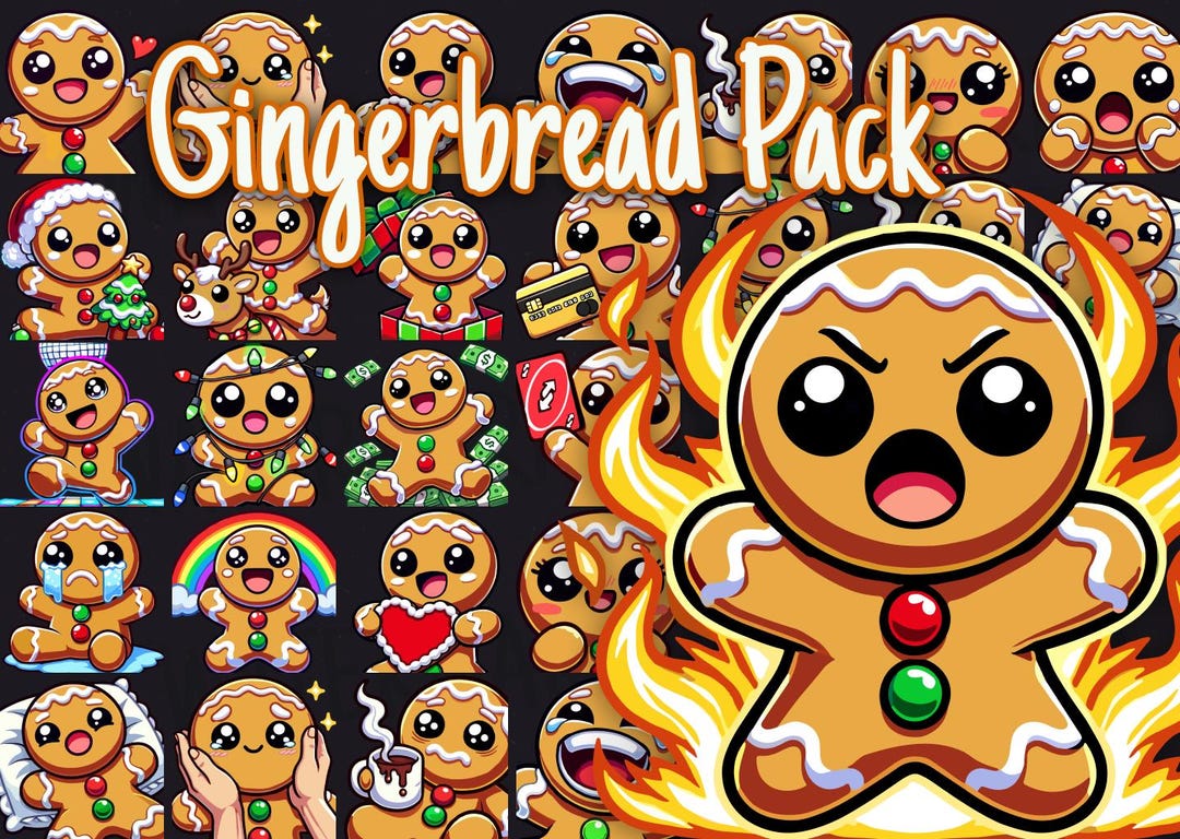 Gingerbread Pack X20 Emotes for Twitch and Discord, Gingerbread Emotes ...