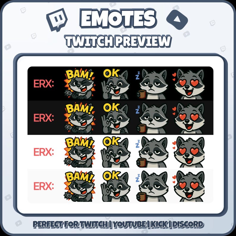 Raccoon Twitch Emotes – 24 Funny Cartoon Racoon Emotes for Streamers ...