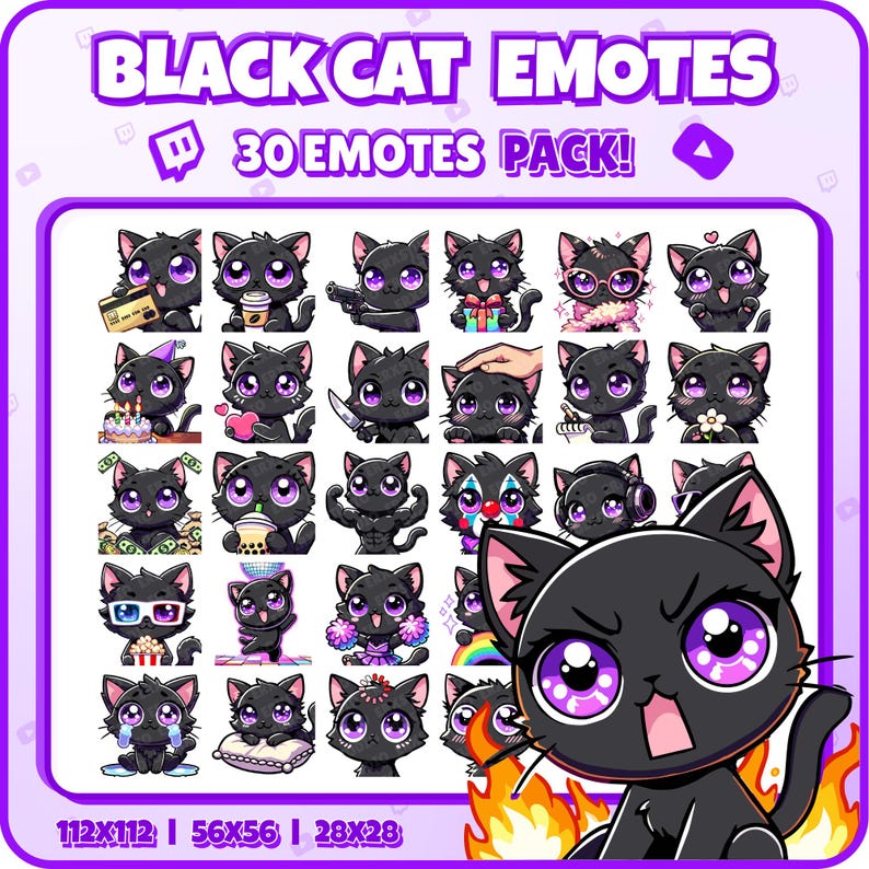 Black Cat Twitch Emotes – 30 Cute Funny Cat Emotes Pack for Streamers ...