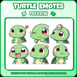 Cute Turtle 6 Emotes for Twitch and Discord, Turtle Emote, Cute Turtle ...