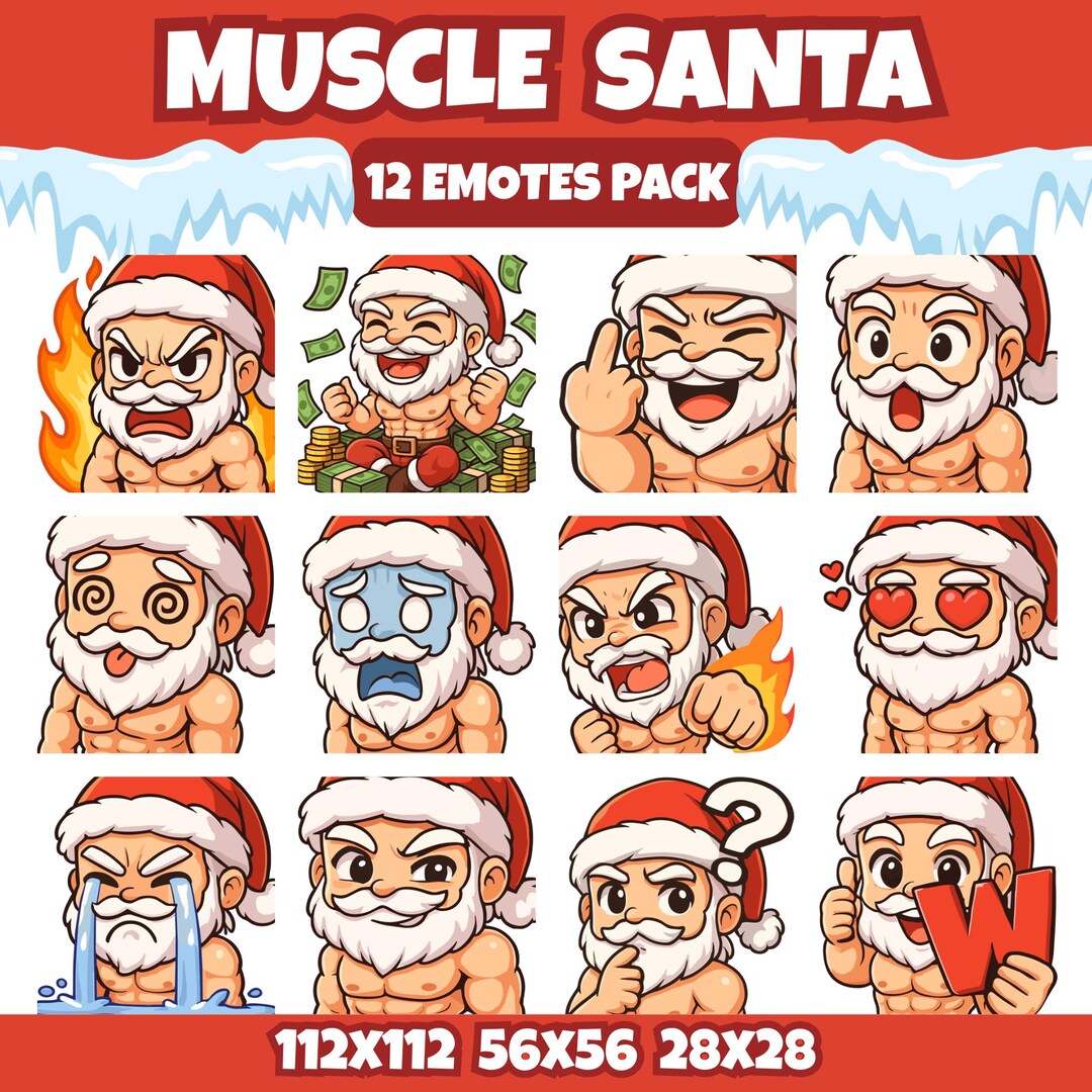 Muscle Santa Twitch Emotes – 12 Buff, Funny Christmas Reactions | Pngs ...