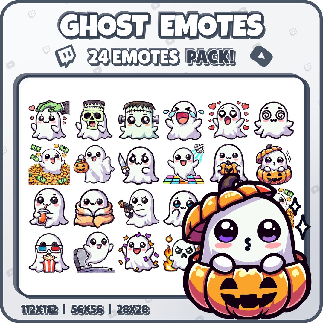 Cute Ghost Twitch Emotes – 24 Halloween Emote Pack for Streamers | Pngs ...