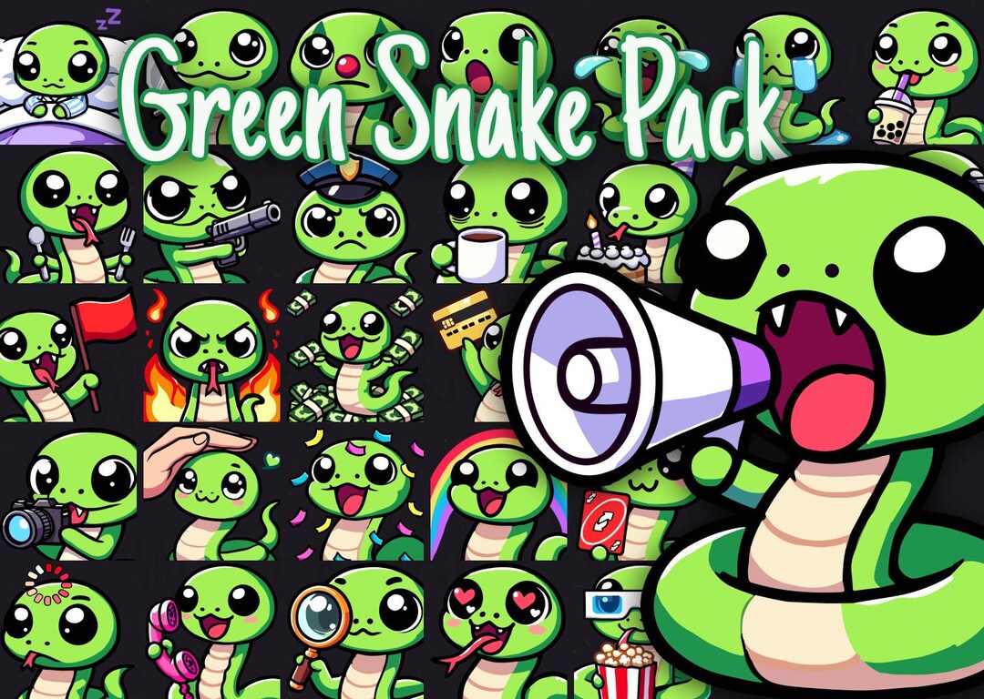 Cute Green Snake Pack X30 Emotes for Twitch and Discord, Green Snake ...