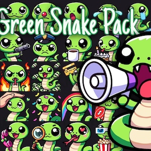 Cute Green Snake Pack X30 Emotes for Twitch and Discord, Green Snake ...