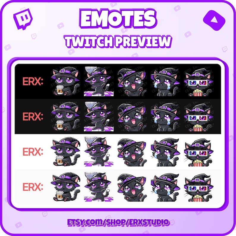 Witch Cat Twitch Emotes – 20 Halloween Cute Emote Pack for Streamers ...