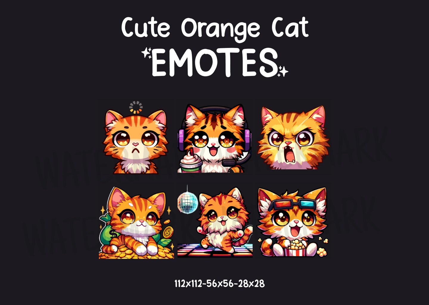 Orange Cat Pack X20 Emotes for Twitch and Discord, Cat Emotes, Cute Cat ...