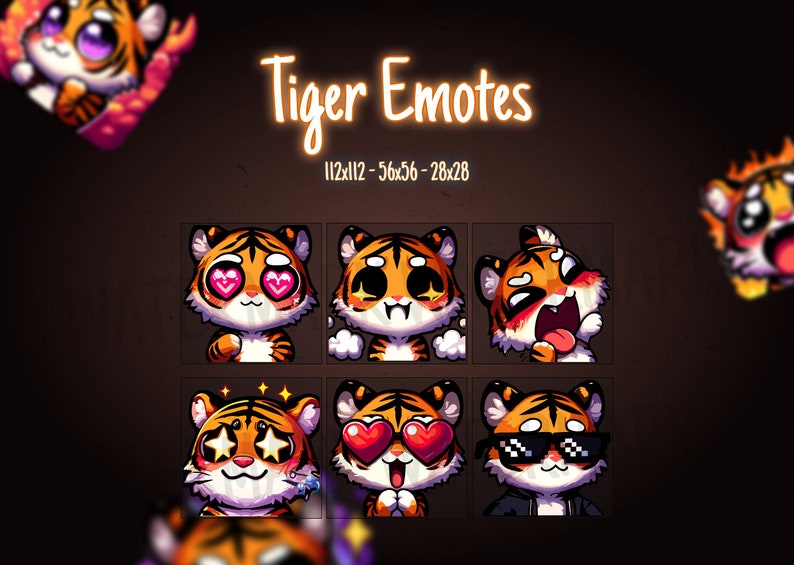 18x Tiger Twitch Emotes / Discord Emotes /tiger Emotes / Cute Tiger ...