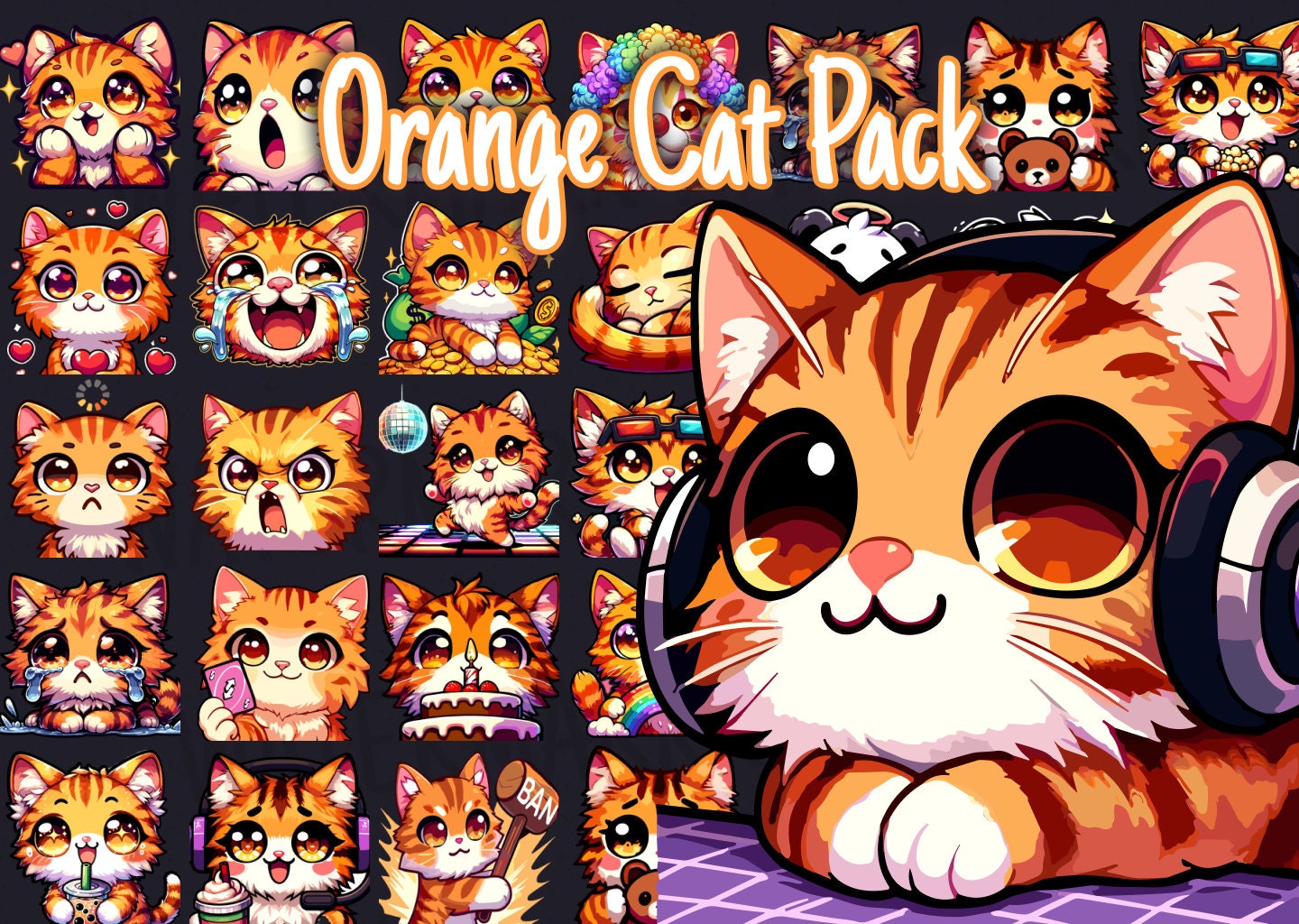 Orange Cat Pack X20 Emotes for Twitch and Discord, Cat Emotes, Cute Cat ...