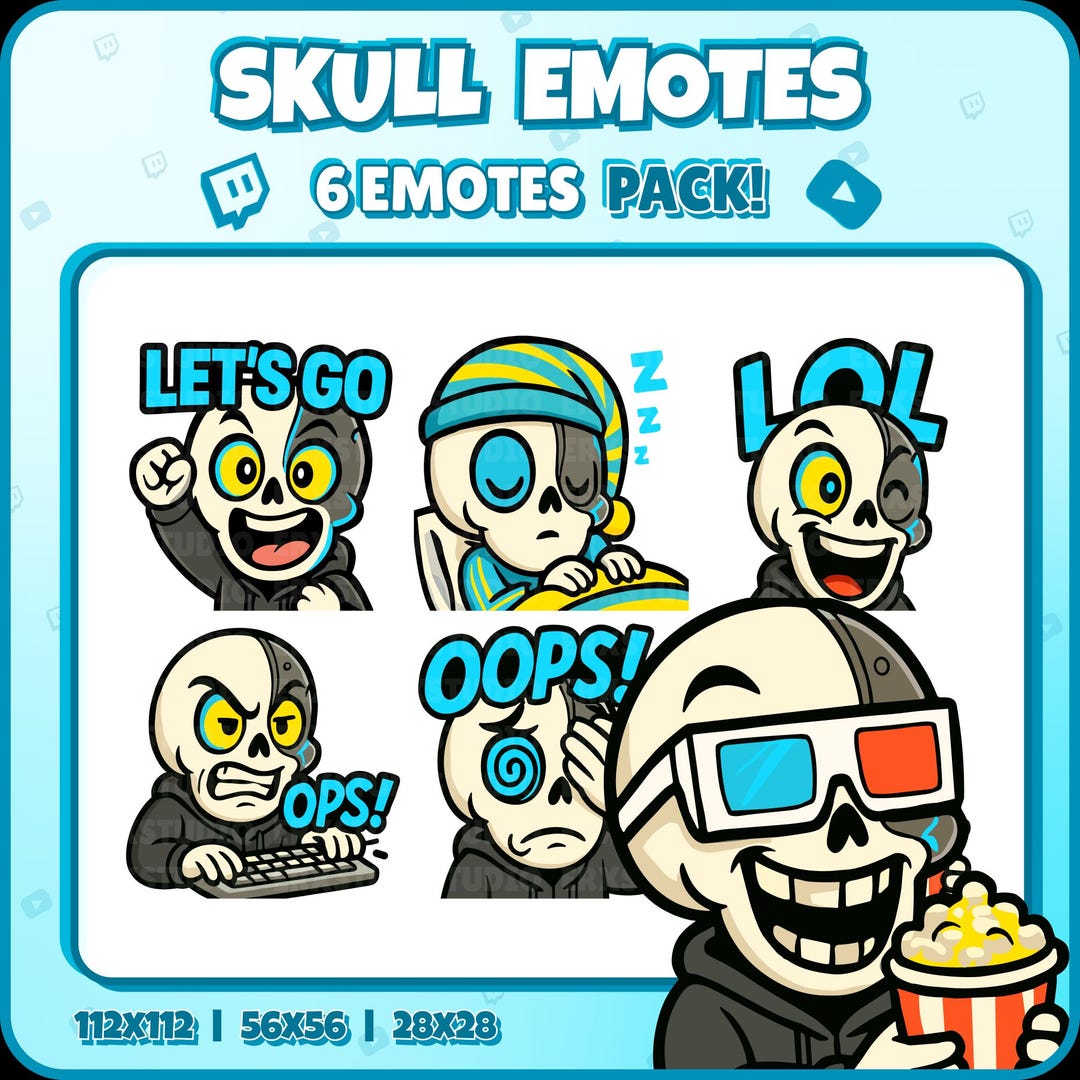 Skull Twitch Emotes – 6 Funny Cyber Skull Emotes for Streamers, Discord ...
