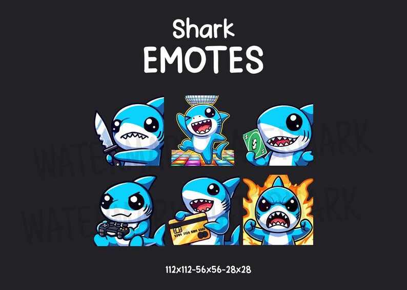 Shark 20x Emotes Pack for Twitch and Discord, Shark Emote, Cool Shark ...