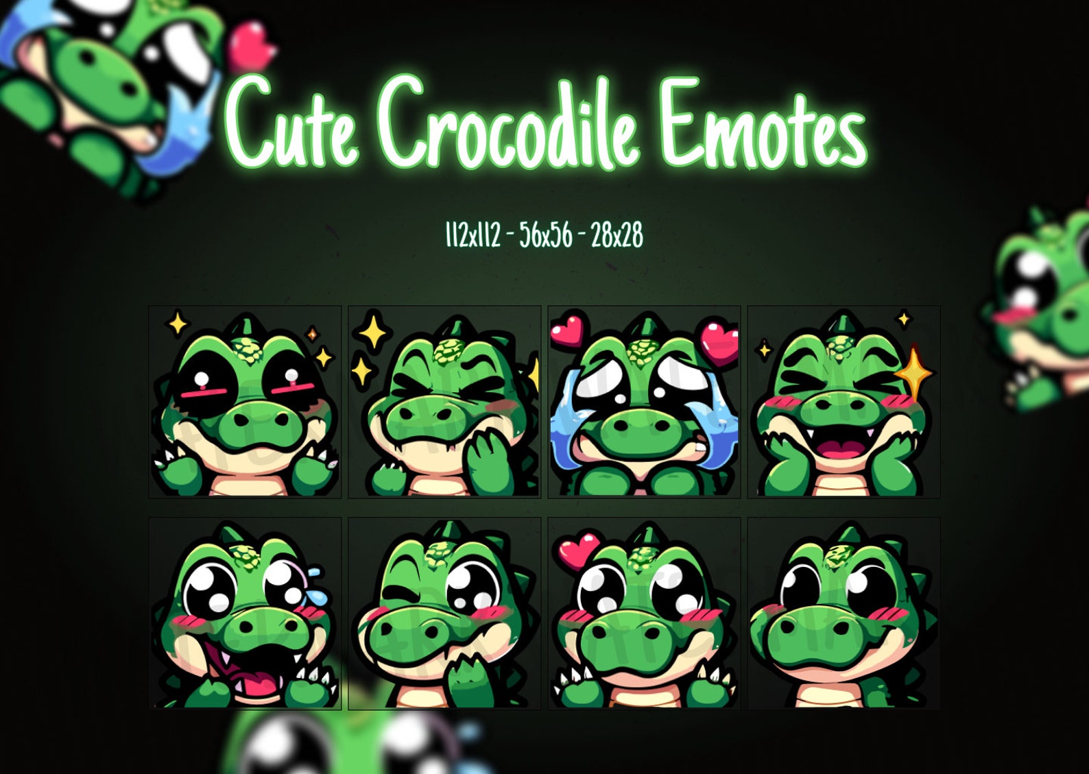 8x Twitch Emotes / Discord Emotes / Crocodile Emotes / Cute Crocodile ...