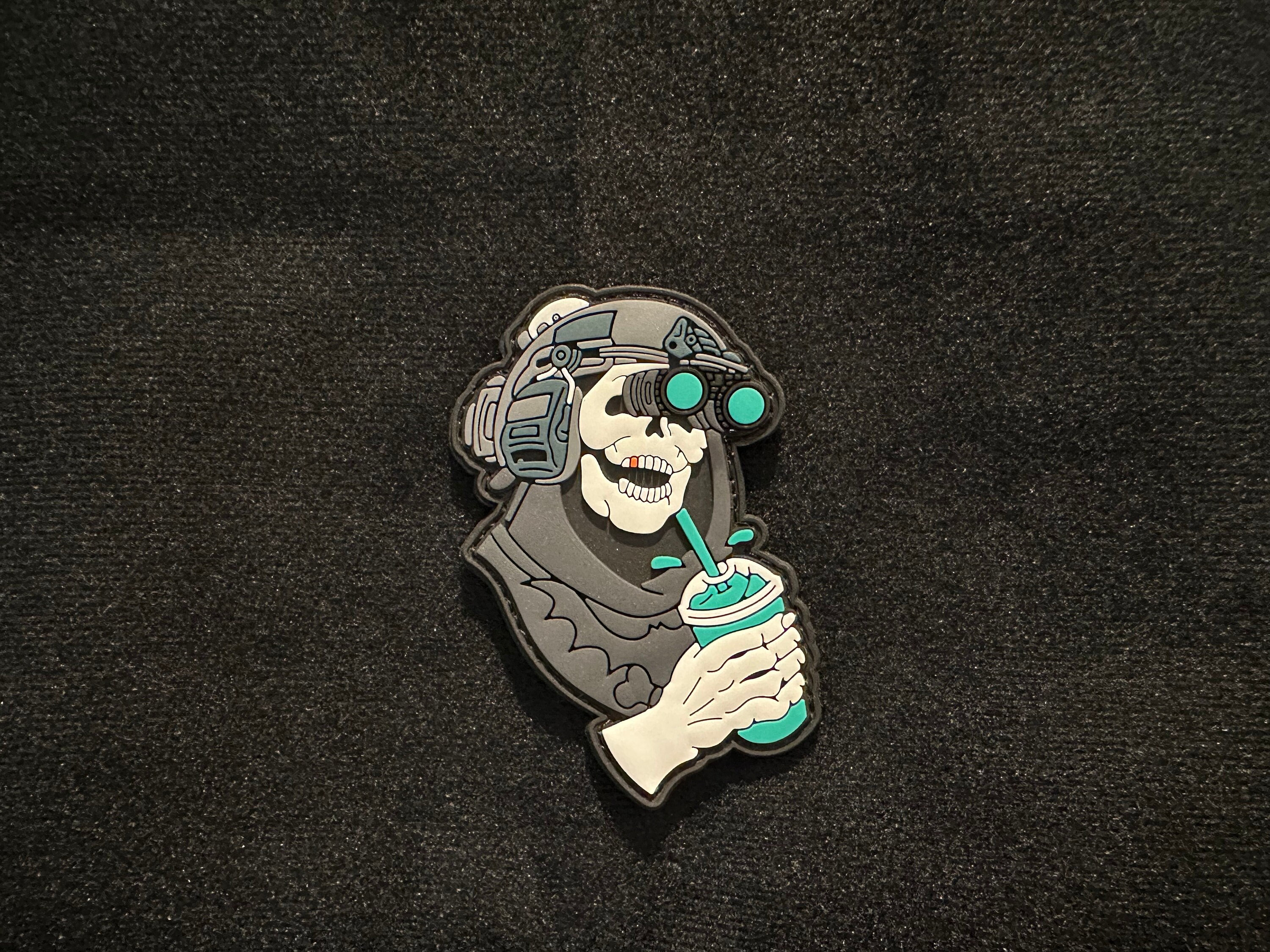 Grim Reaper Drinking Slushy / Skeleton PVC Morale and Tactical Patch ...