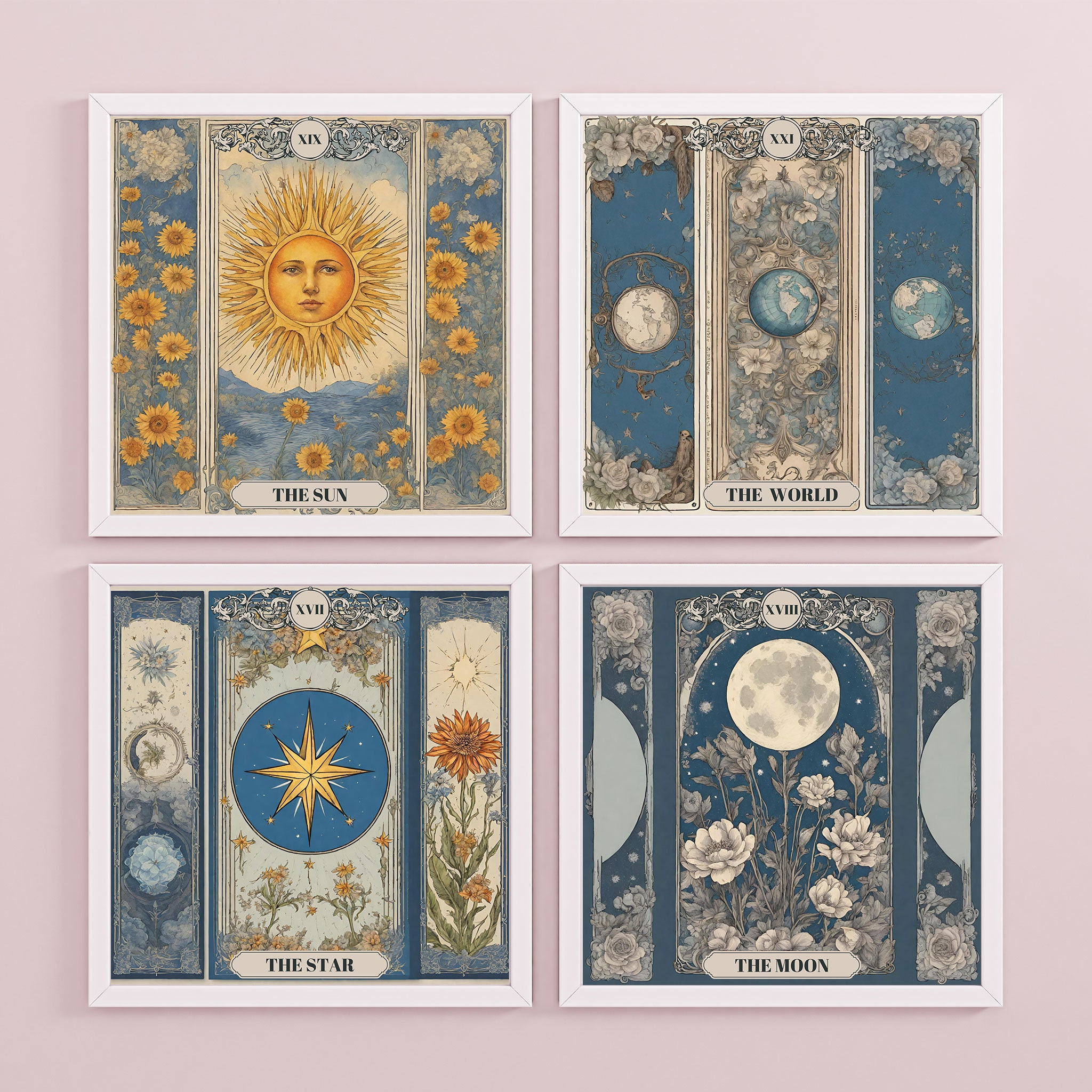 Vintage Tarot Card Set of 4: Celestial Boho Art (digital Download) - Etsy