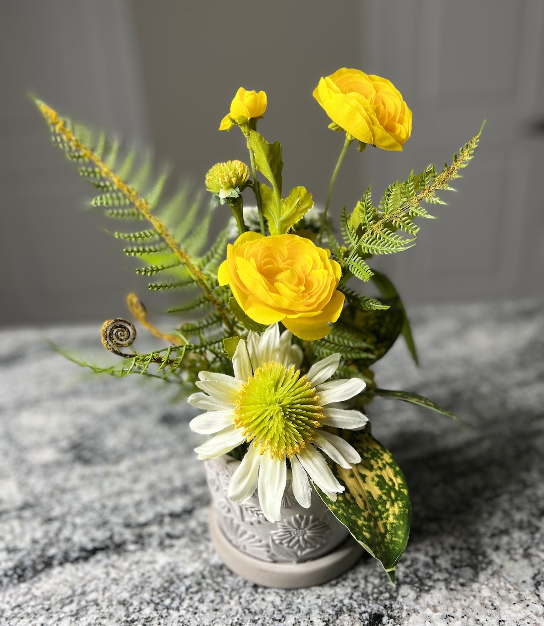 Spring Pot! Neutral Embossed Pot With Bright Yellow Ranauculous, Large ...