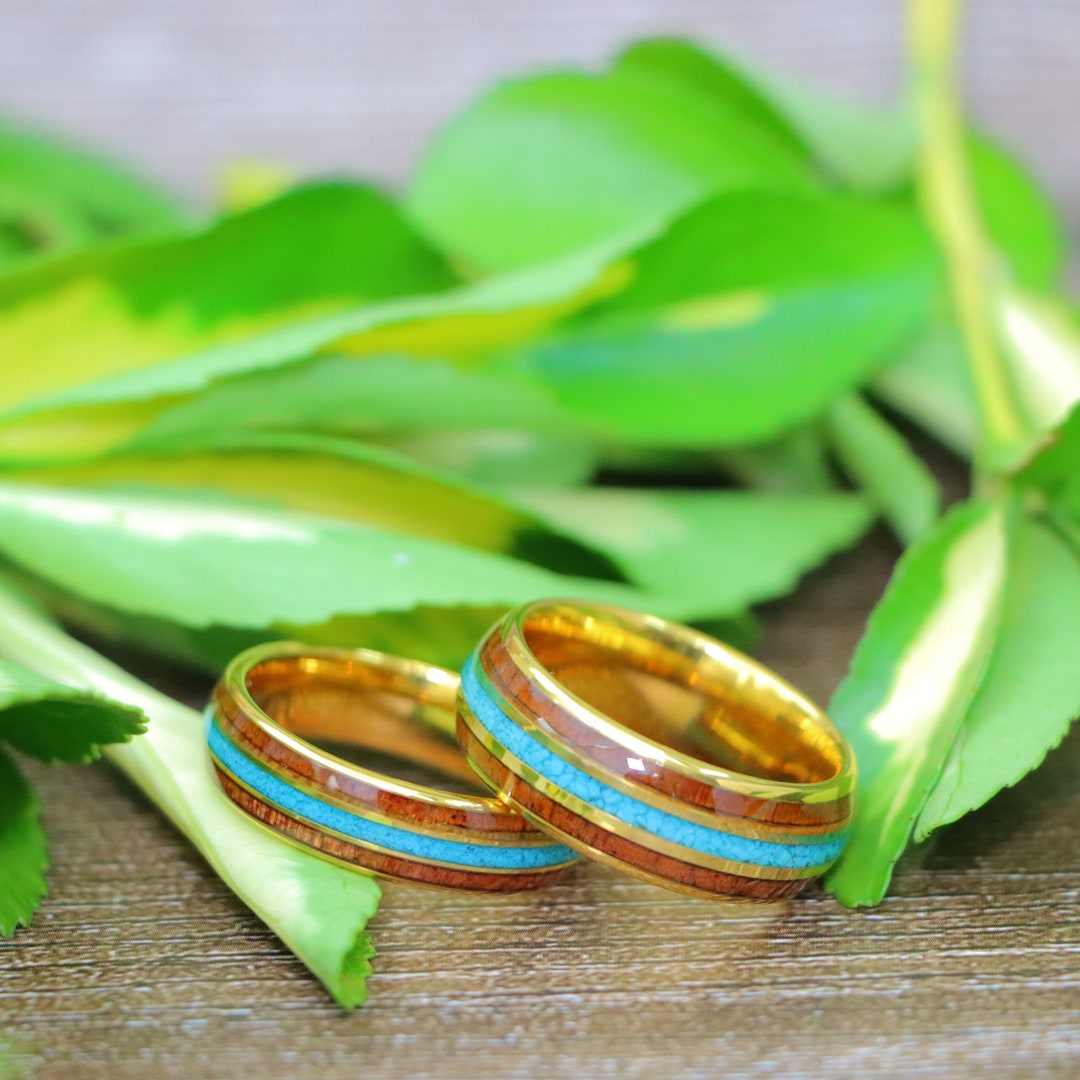 Rosewood Inlay Wedding Ring Tungsten Turquoise Wood Inlay Wedding Band ...