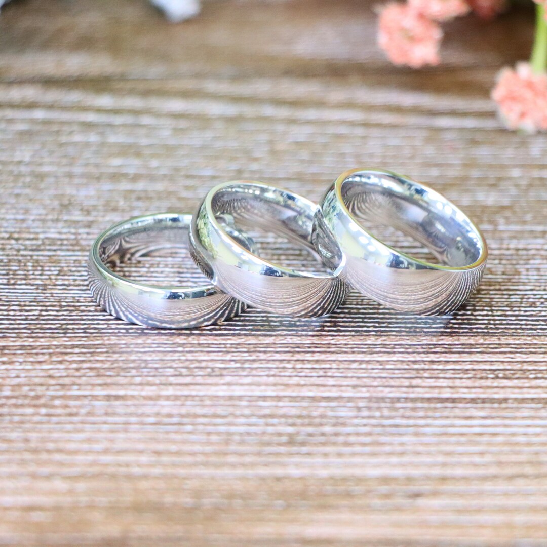 Men's Polished Titanium Engagement Rings, Rounded Silver Wedding Ring ...