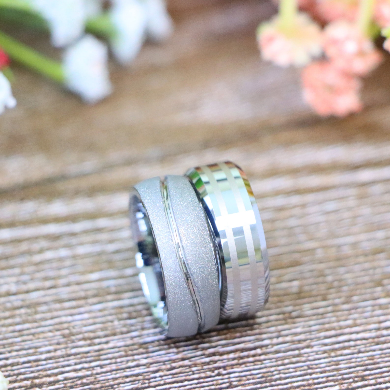 Laser Engraved Ring, Swirl Design Rough Stone Frosted Finish Man ...