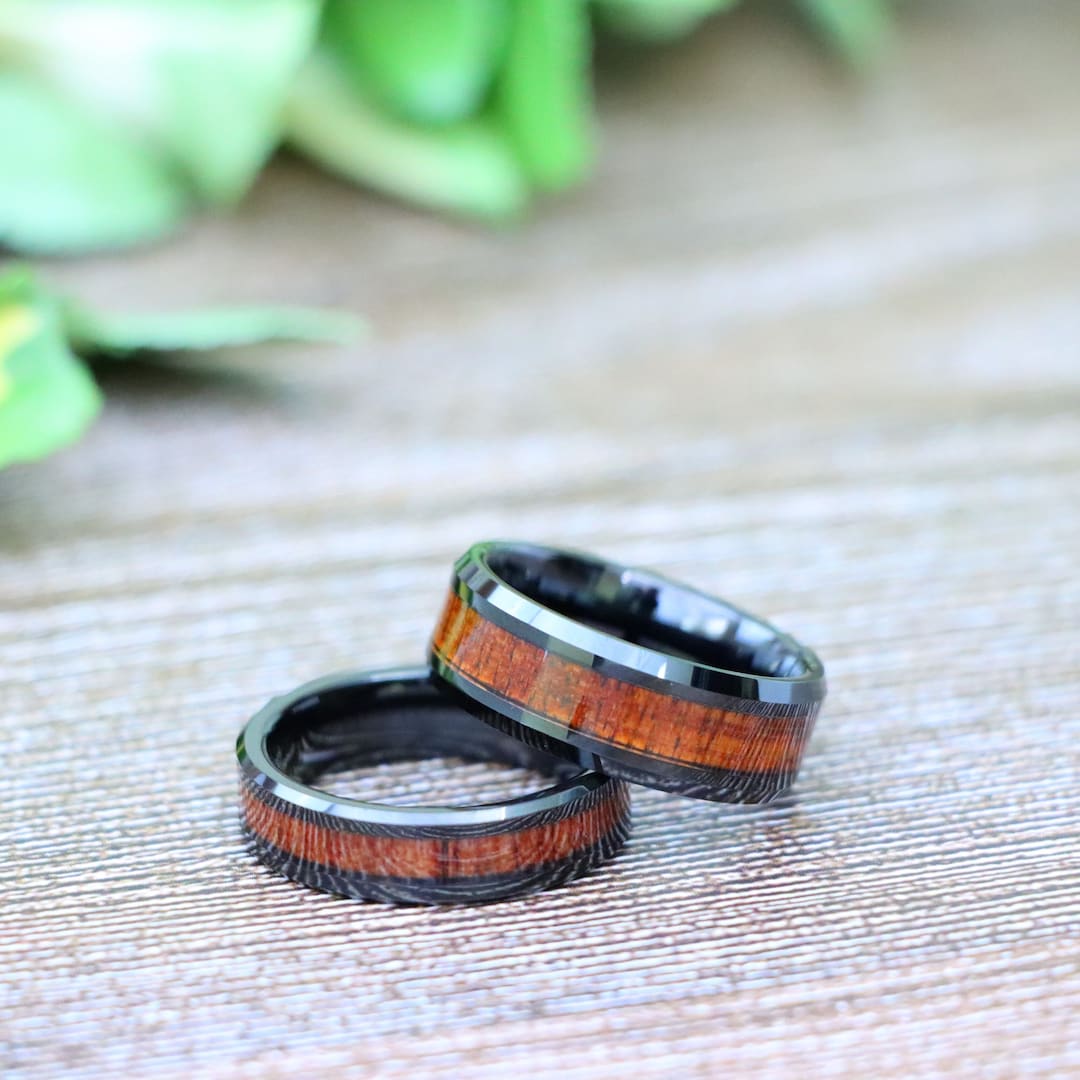 Anniversary Promise Ring for Him, Dark Mahogany Wood Inlay Ring, Couple ...