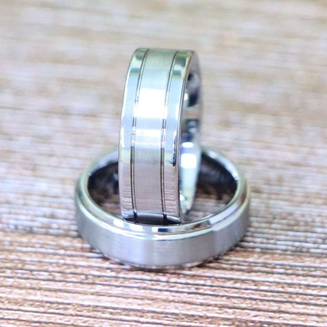 Silver Tungsten Ring, Tungsten Carbide Ring, Men's Tungsten Ring ...