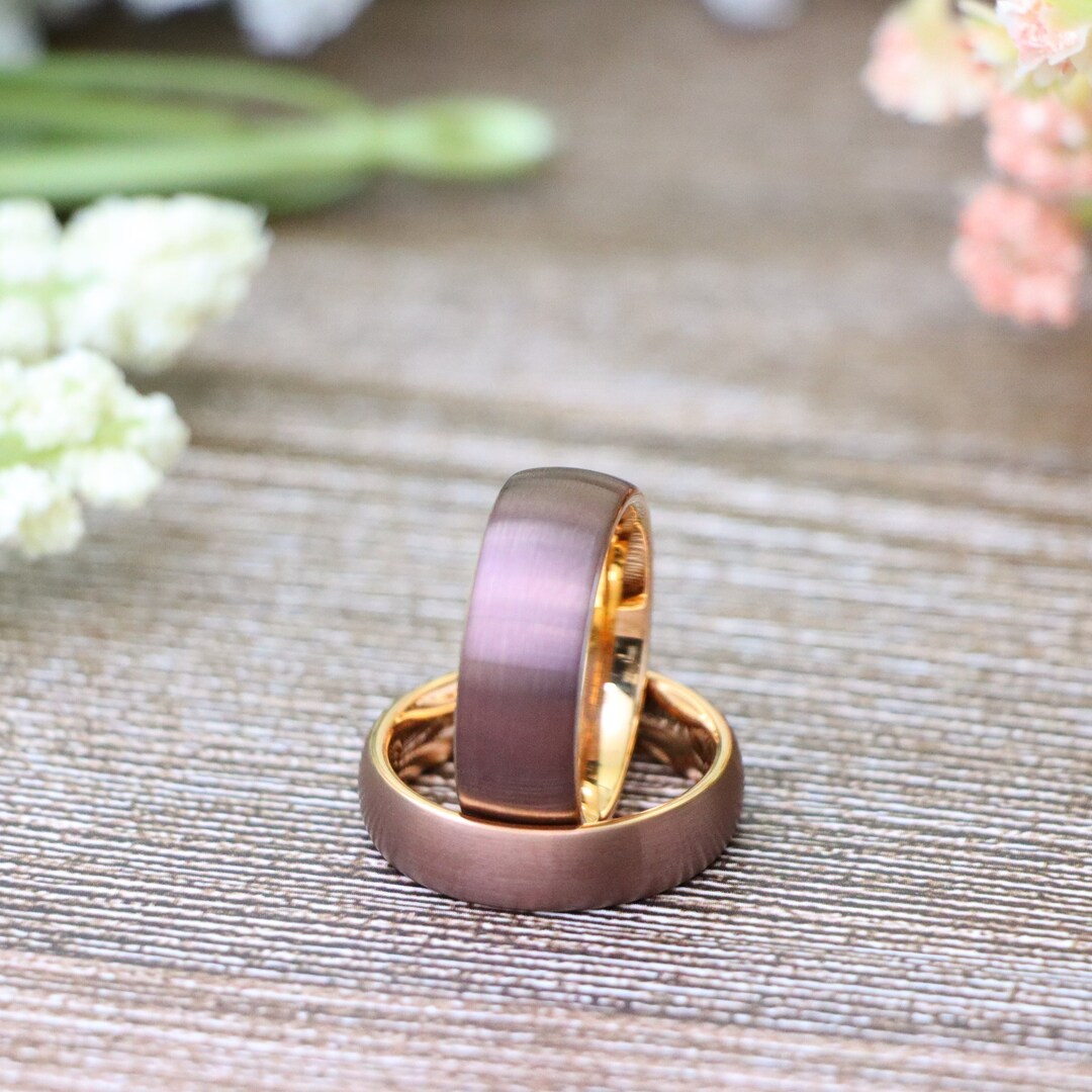 Brown Espresso Rose Gold Tungsten Ring, Unique Color Wedding Ring ...