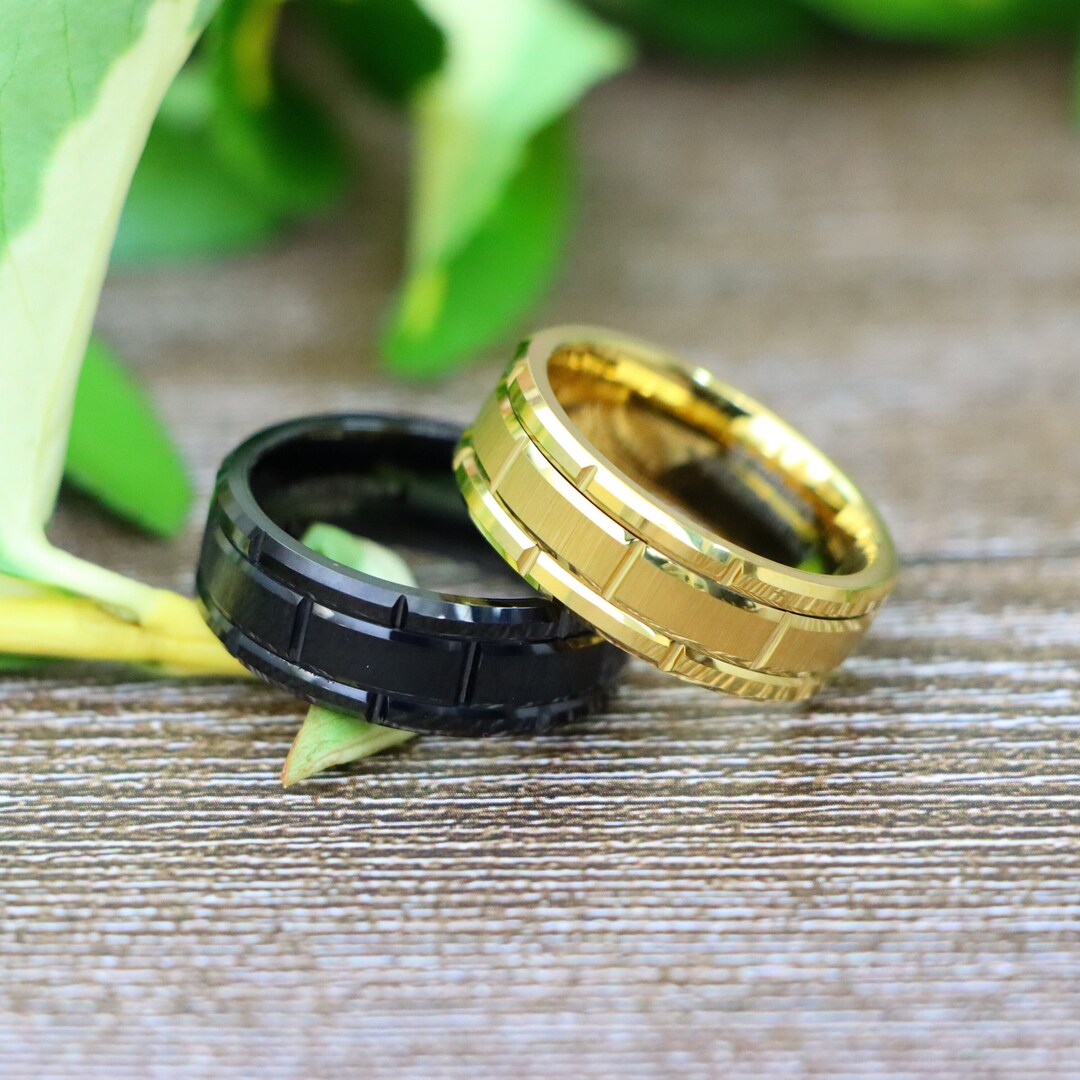 8mm Unique Brick Pattern Grooved Cut Edge Pipe Cut Black Tungsten ...