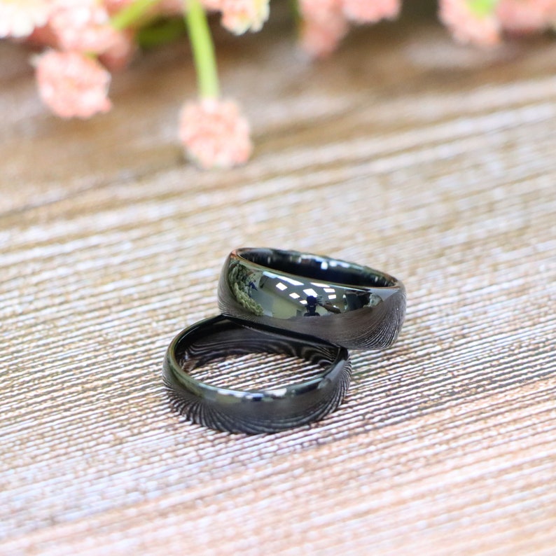Mens Wedding Band, Black Couple Ring, 6mm/8mm Engagement Band, Polished ...