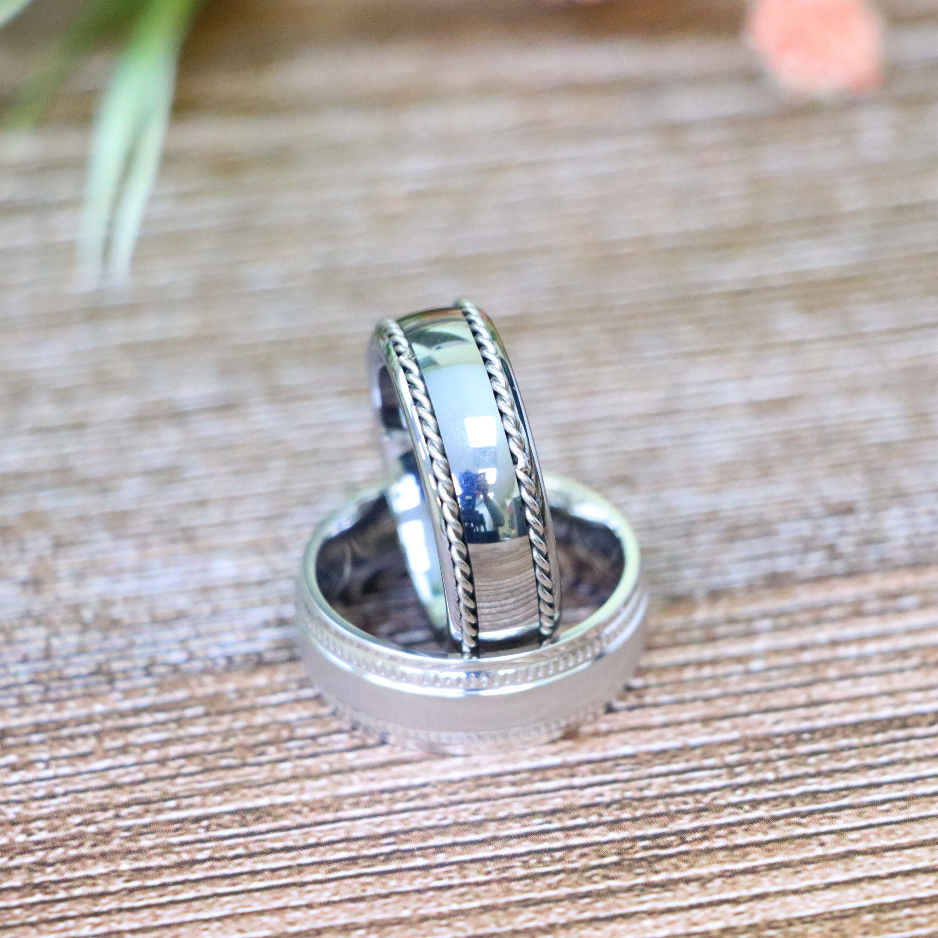 Double Braided Inlay Men's Vintage Tungsten Ring, Engagement Ring, Men ...
