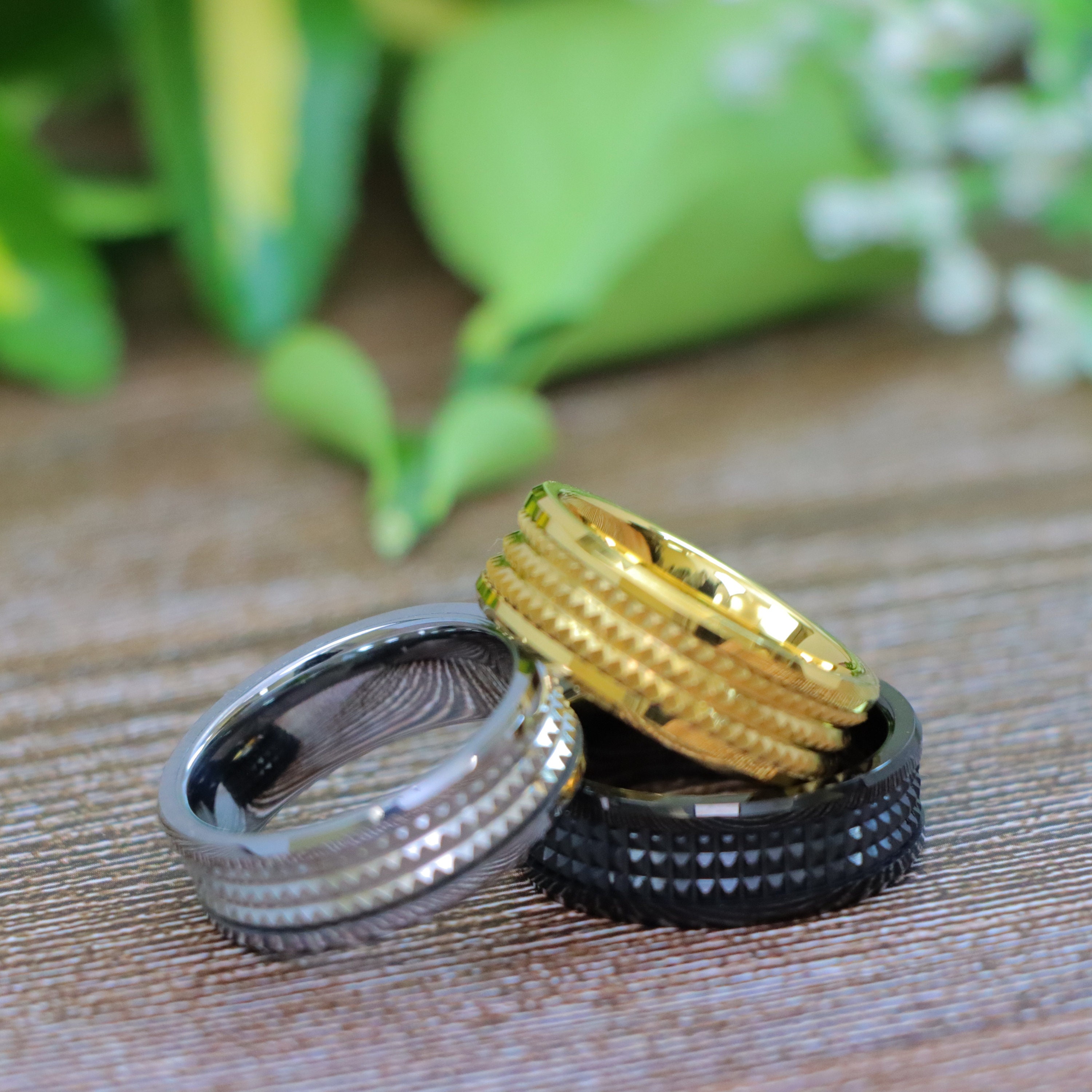 Gold IP Tungsten Jagged Center 8mm Ring Men's Unique Engagement Ring ...