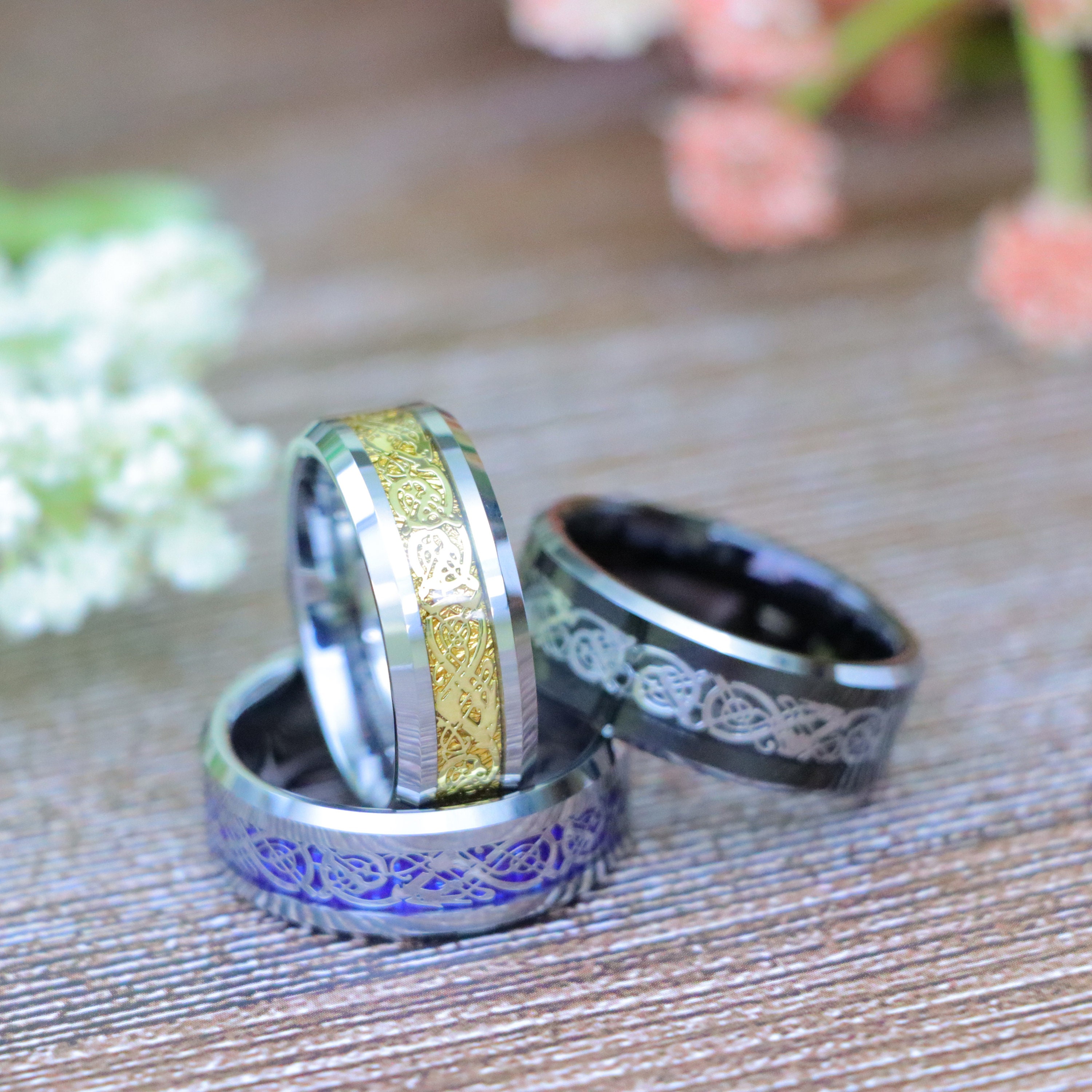 Celtic Engagement Ring, Dragon Ring. Mans Wedding Band Celtic Golden ...