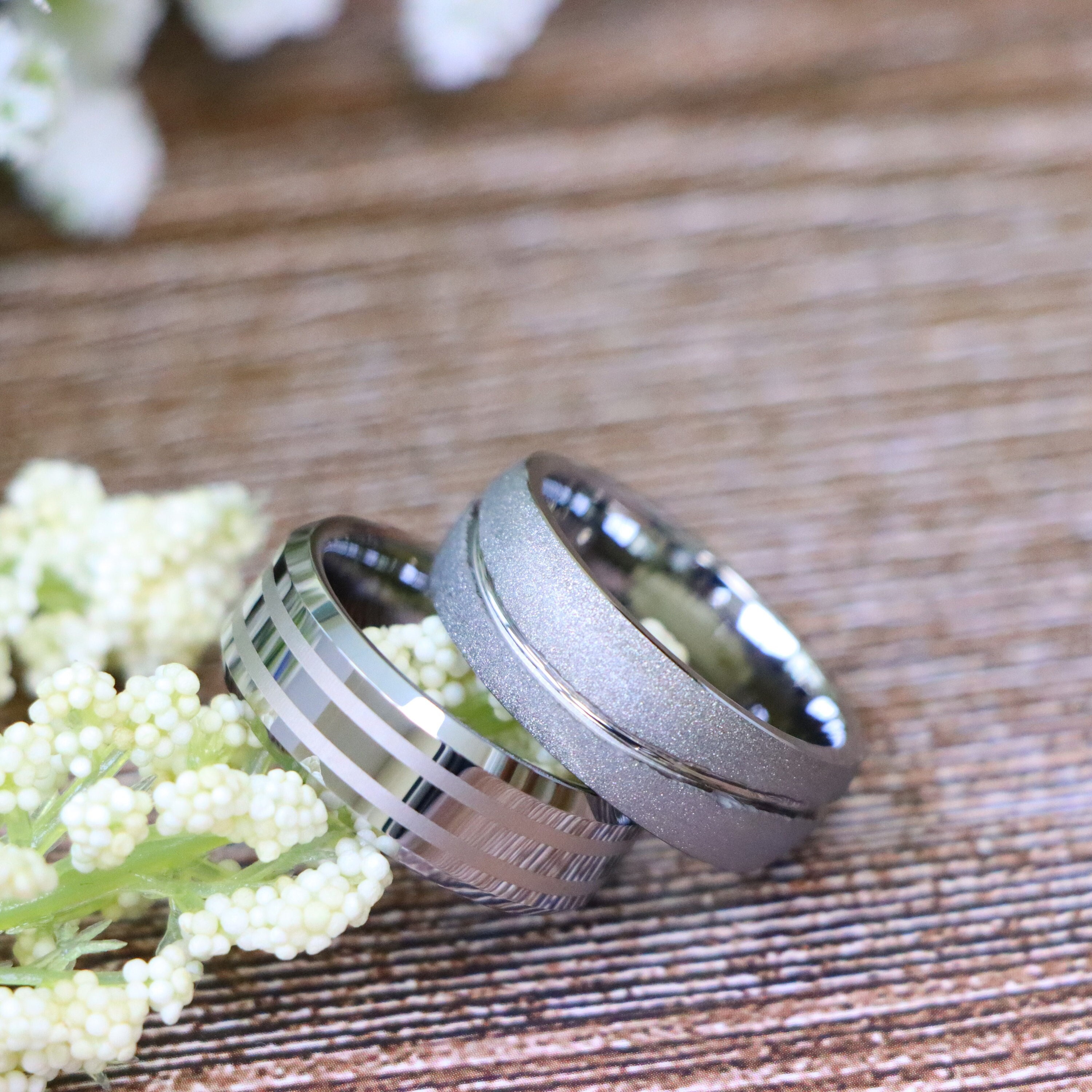 Laser Engraved Ring, Swirl Design Rough Stone Frosted Finish Man ...