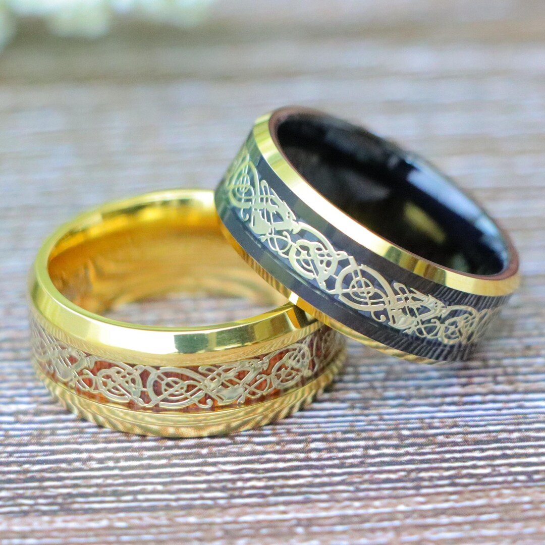 Men's Wedding Band, 9mm Gold Titanium Engagement Band, Mahogany Wood ...