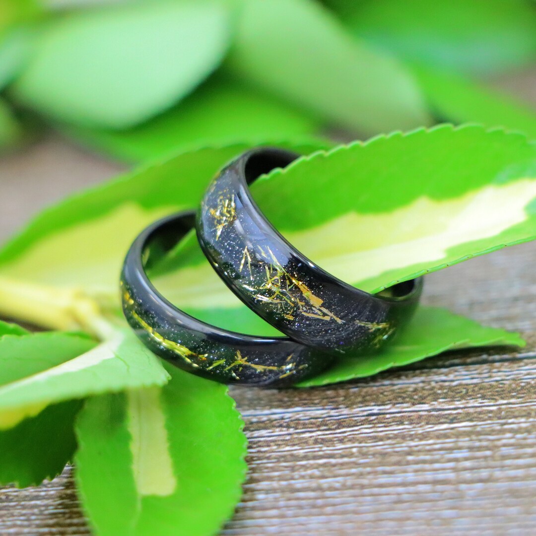 Galaxy Meteorite Inlay Dome High Polish Black Tungsten Carbide Ring ...