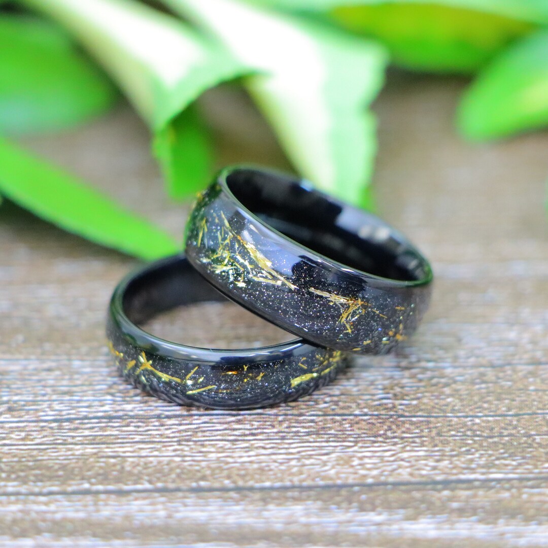 Personalized Tungsten Wedding Band, Meteorite Galaxy Ring, Cosmic Ring ...