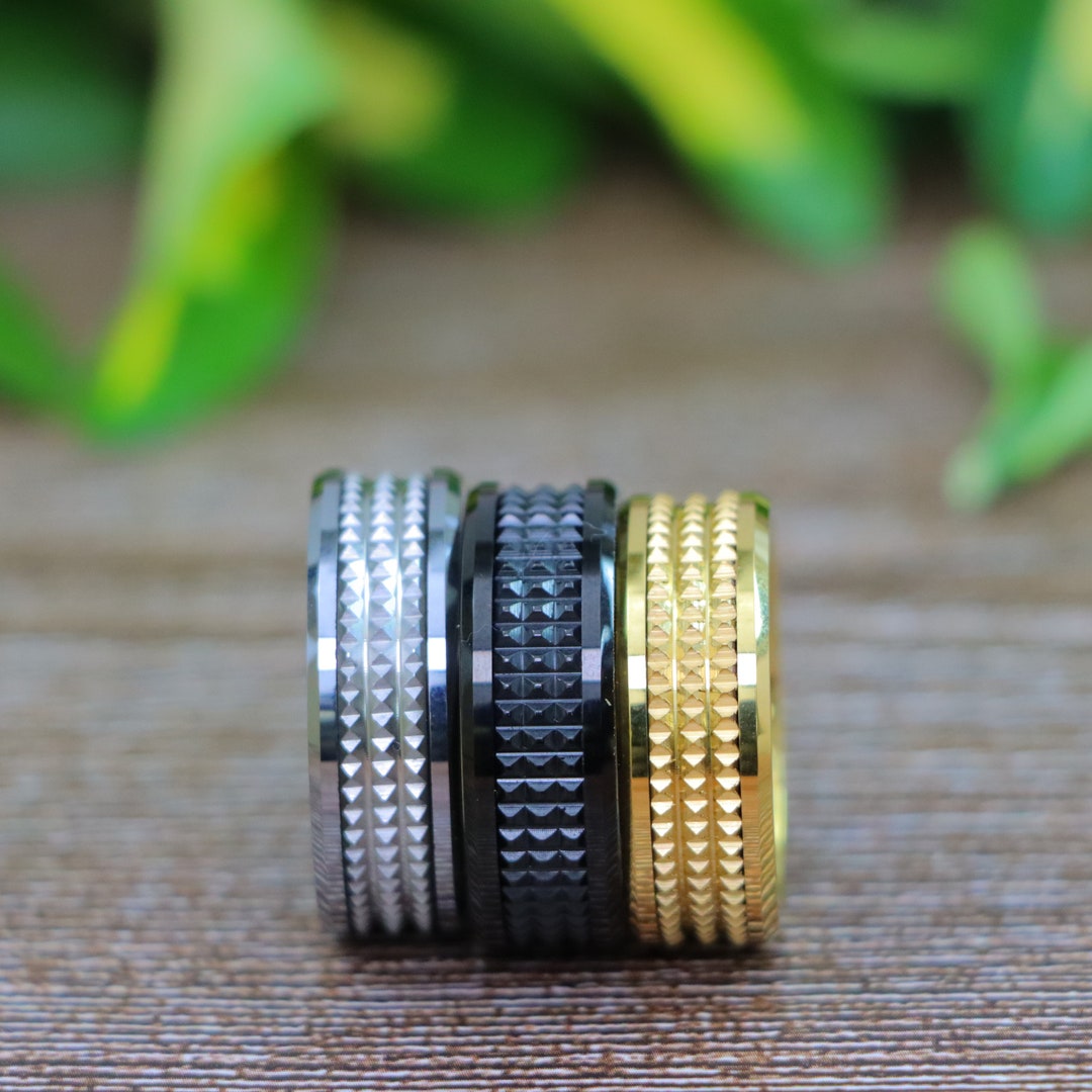 Unique Jagged Center Engagement Rings, Black Gold Silver Tungsten Ring ...