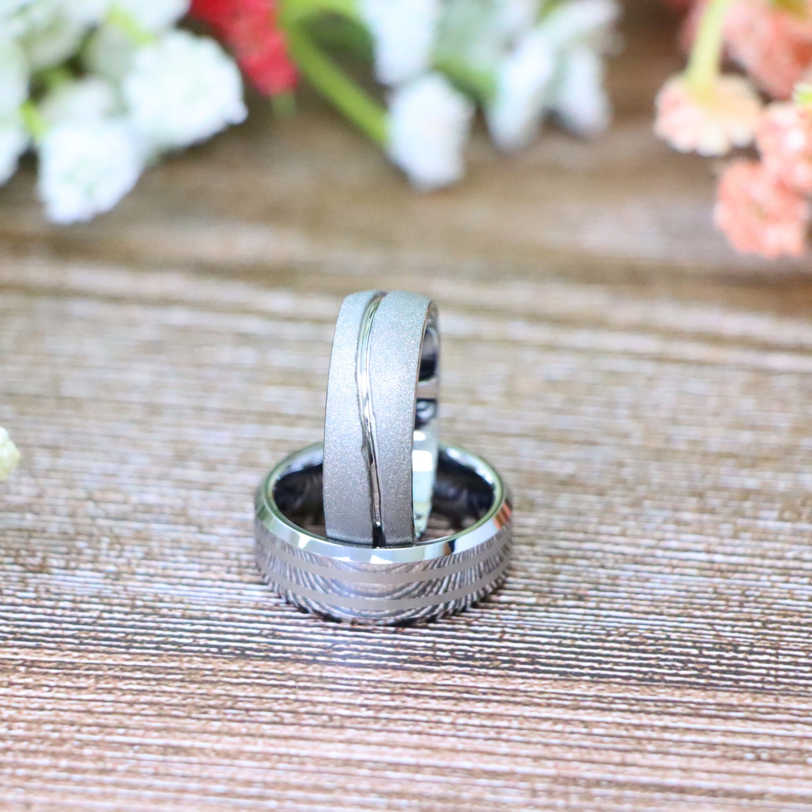 Laser Engraved Ring, Swirl Design Rough Stone Frosted Finish Man ...