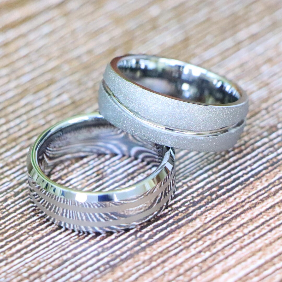 Laser Engraved Ring, Swirl Design Rough Stone Frosted Finish Man ...