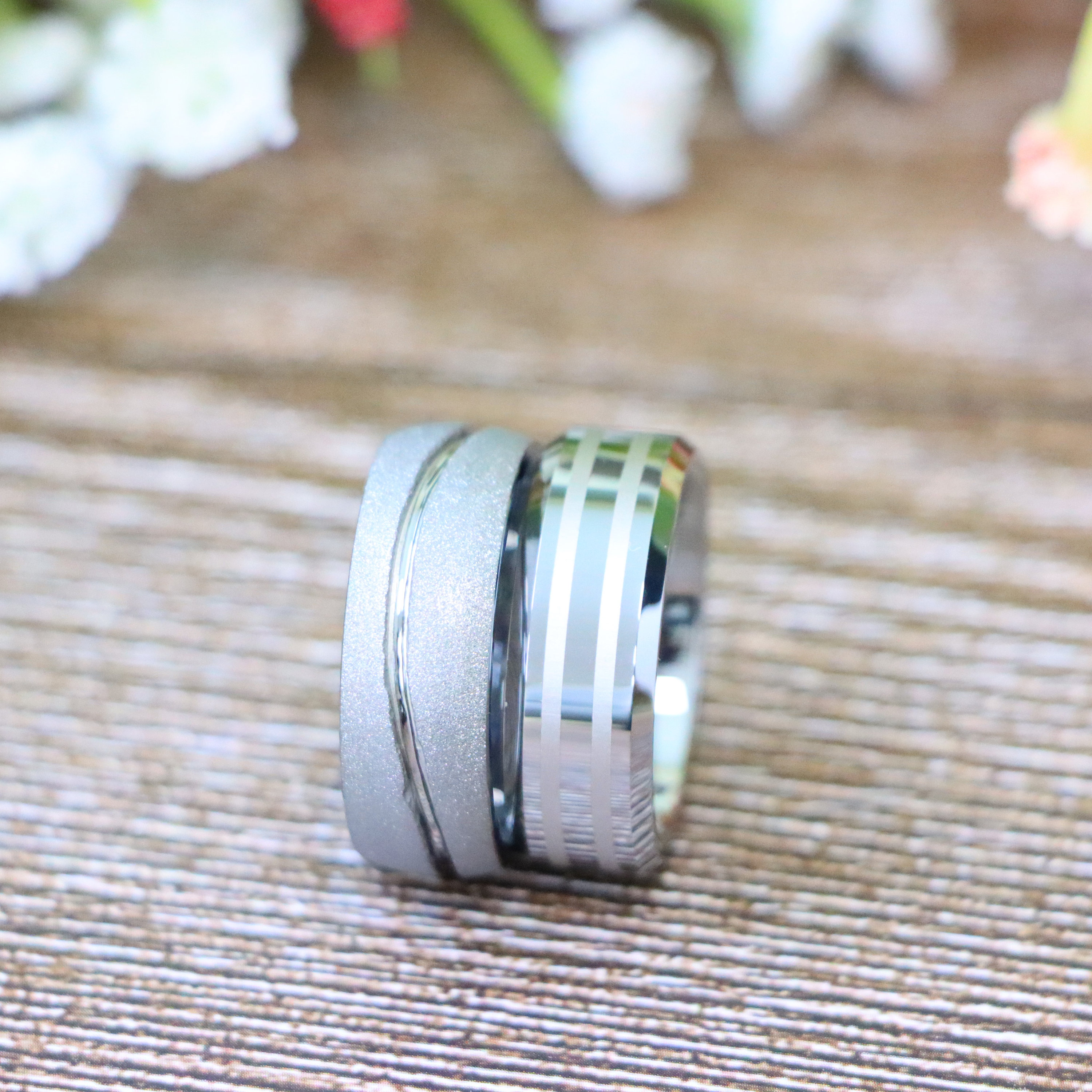Laser Engraved Ring, Swirl Design Rough Stone Frosted Finish Man ...