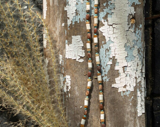 Beige Jasper Mens Necklace, Blue Turquoise Beaded Necklace Gift for Him ...